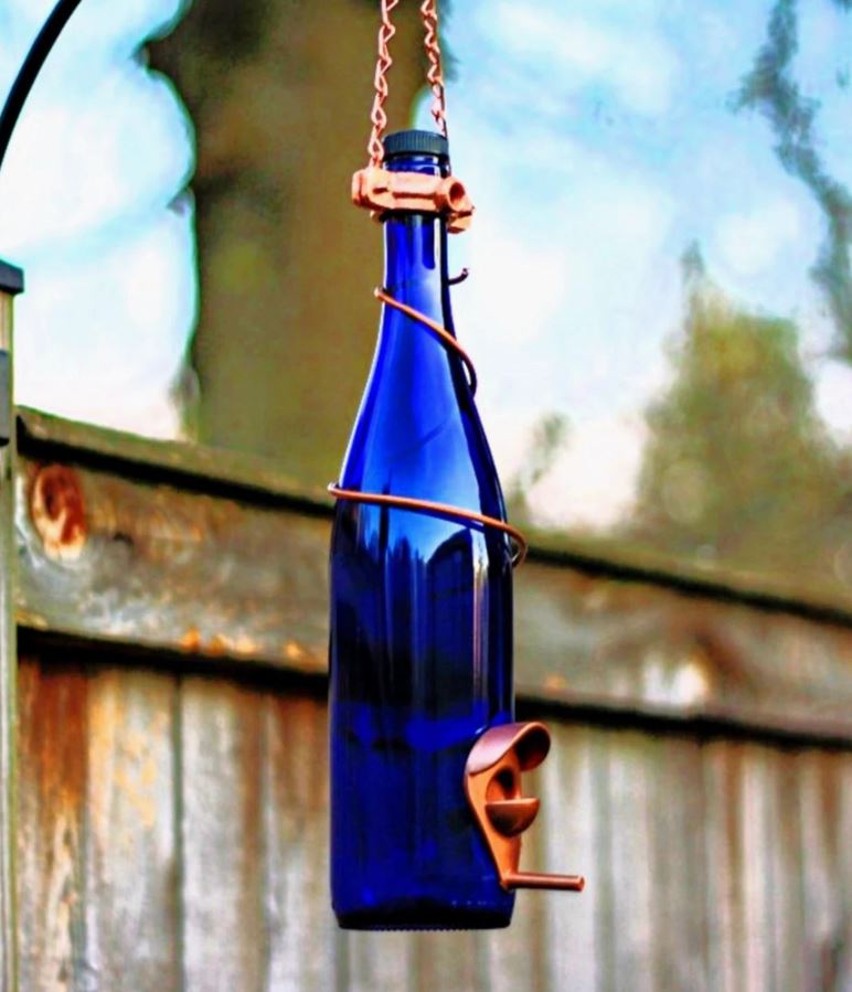 Glass Wine Bottle Bird Feeder | Kremp Florist